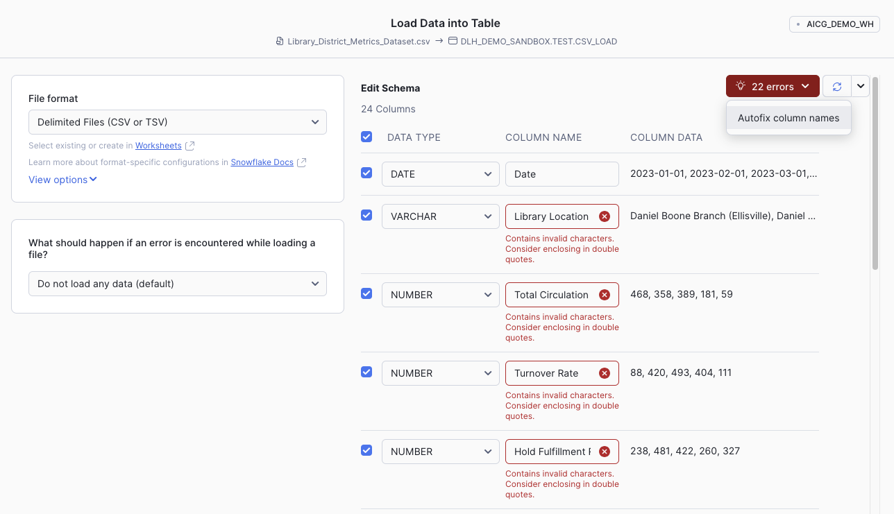 Snowflake Loading Data With Special Characters Aicg